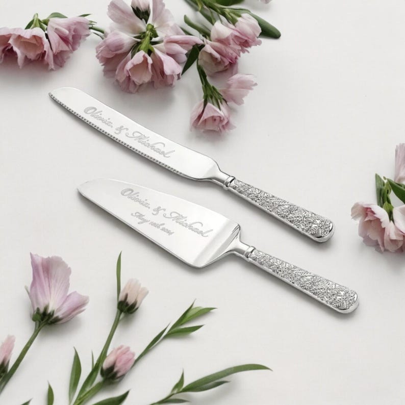 Personalized Wedding CAKE CUTTING SET Gold Silver Serving Cutter Knife ...
