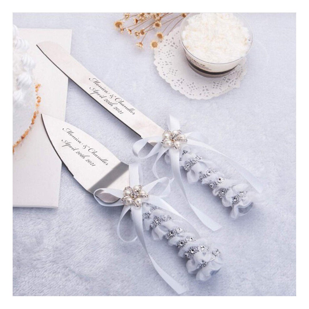 Personalized Wedding CAKE CUTTING SET White Lace Serving Cutter Knife ...