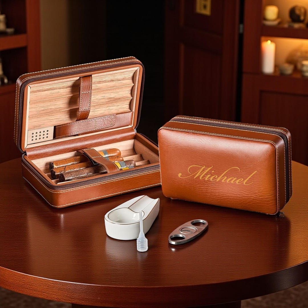 Personalized CIGAR HUMIDOR CASE Travel Accessories Groomsmen Birthday ...