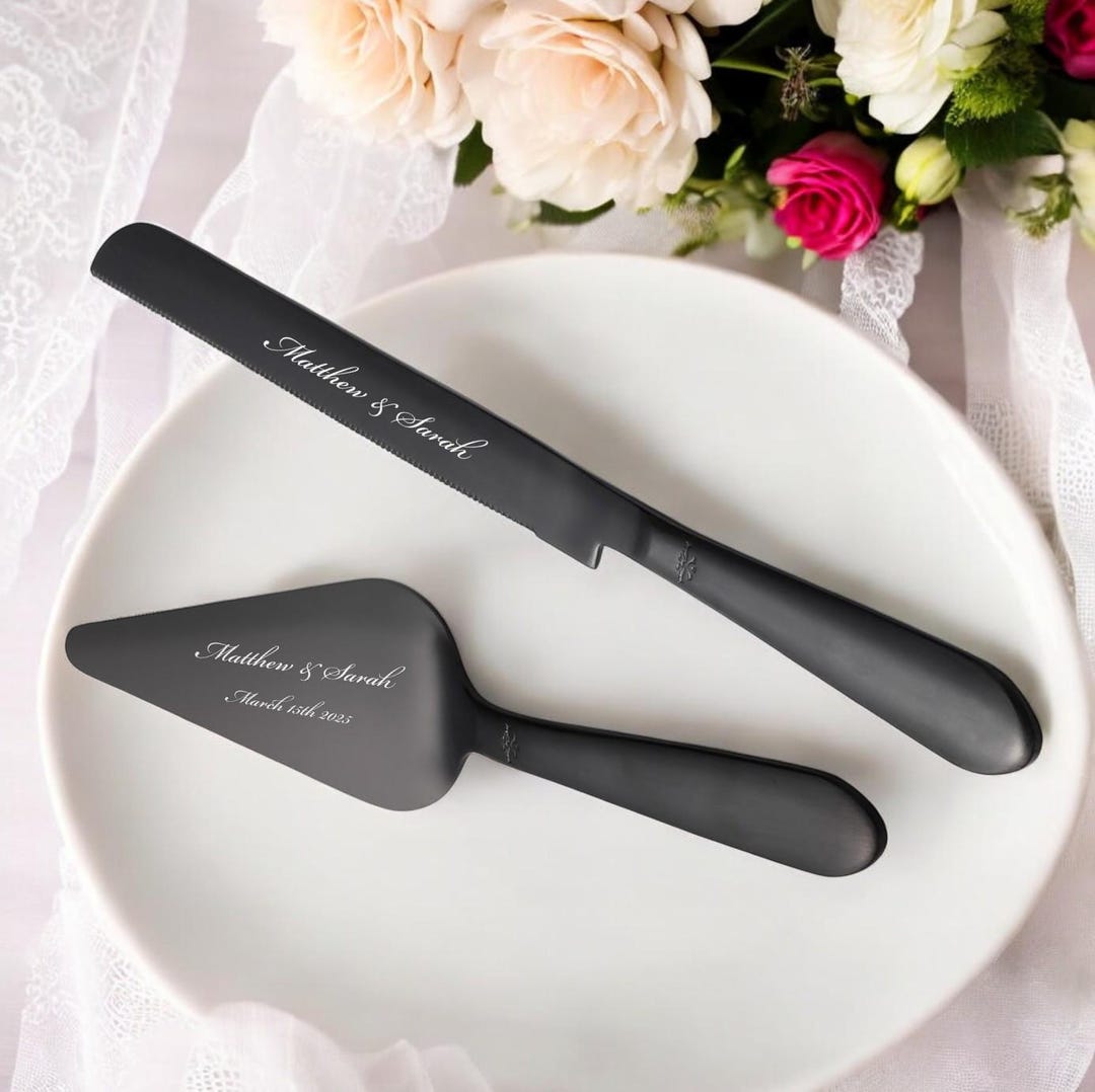 Personalized Wedding CAKE CUTTING SET Gold Silver Cutter Server Knife ...
