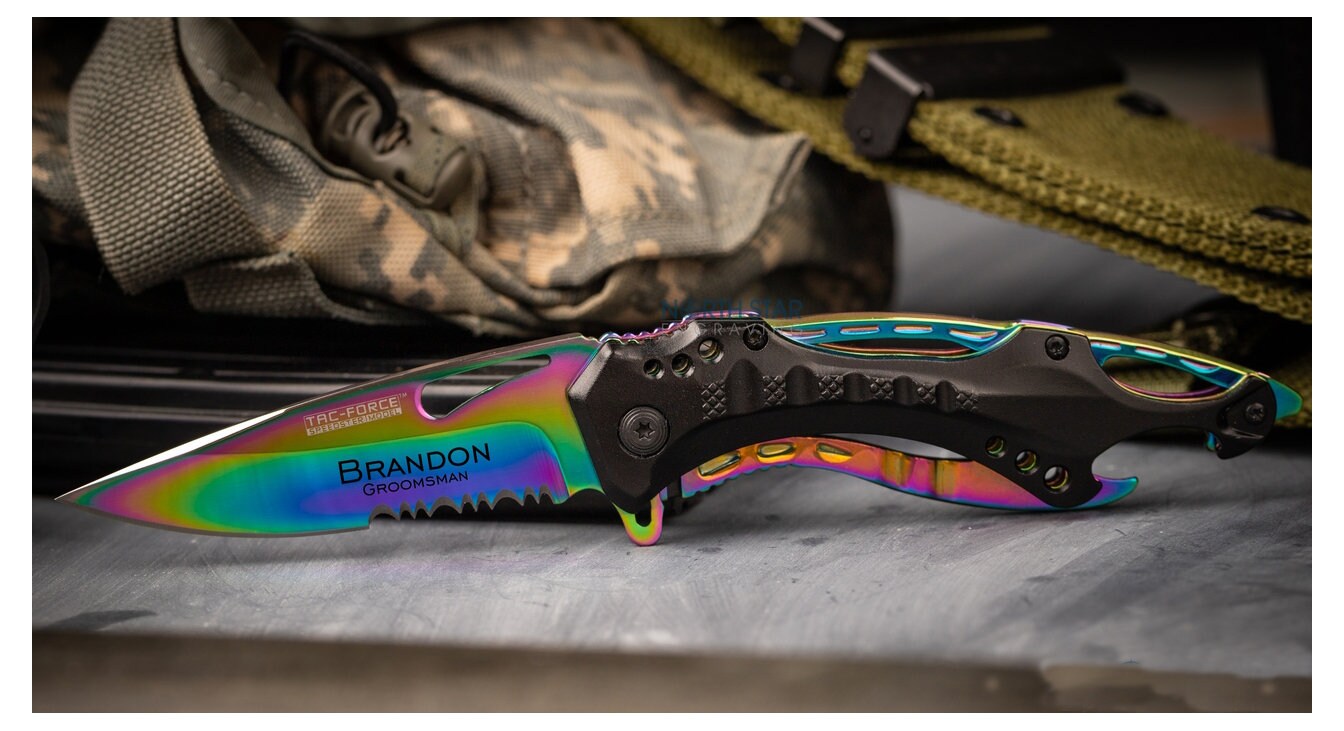 Personalized RAINBOW SPECTRUM Pocket Knife Oil Slick Multi | Etsy