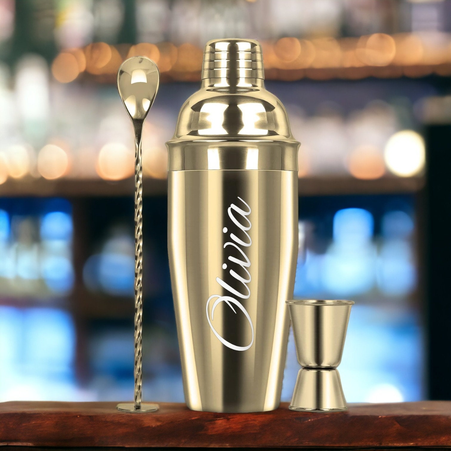 Personalized COCKTAIL SHAKER SET Mixer Drinkware Bar Bartender Barware ...