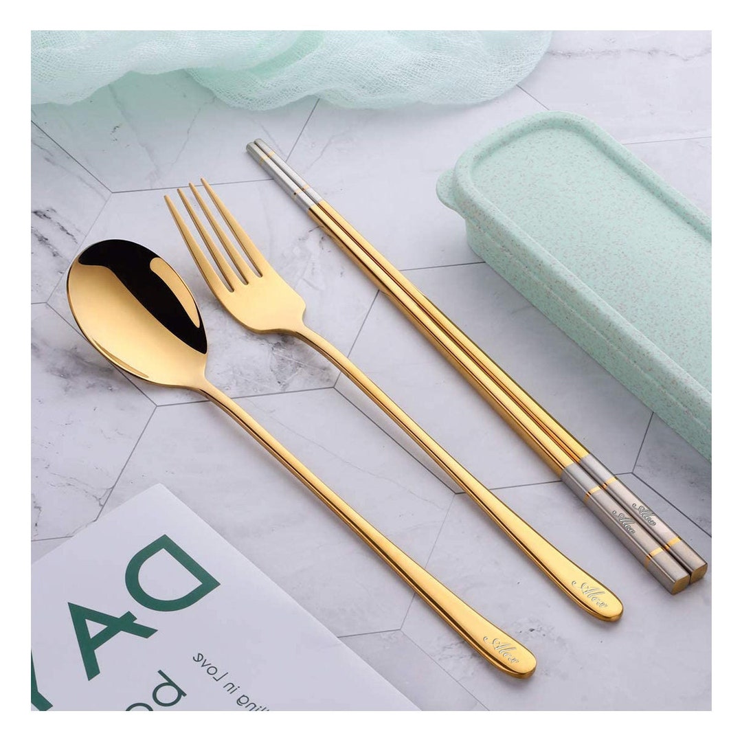Personalized UTENSIL SET & CASE Fork Spoon Chopsticks Groomsmen Gift ...