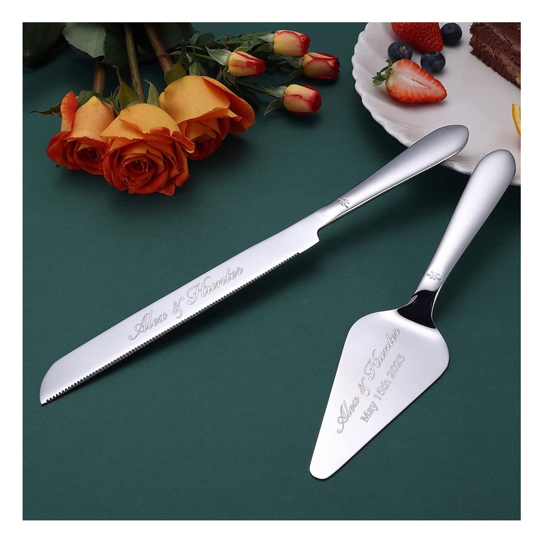 Personalized Wedding CAKE CUTTING SET Gold Silver Black Cutter Knife ...