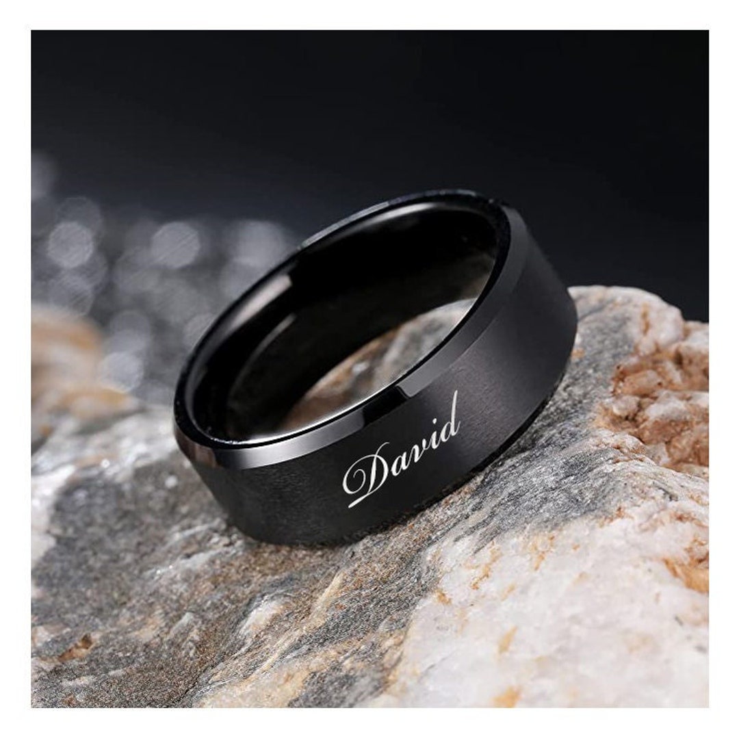 Personalized MENS RING Tungsten Black Rings Jewelry Groomsmen Birthday ...