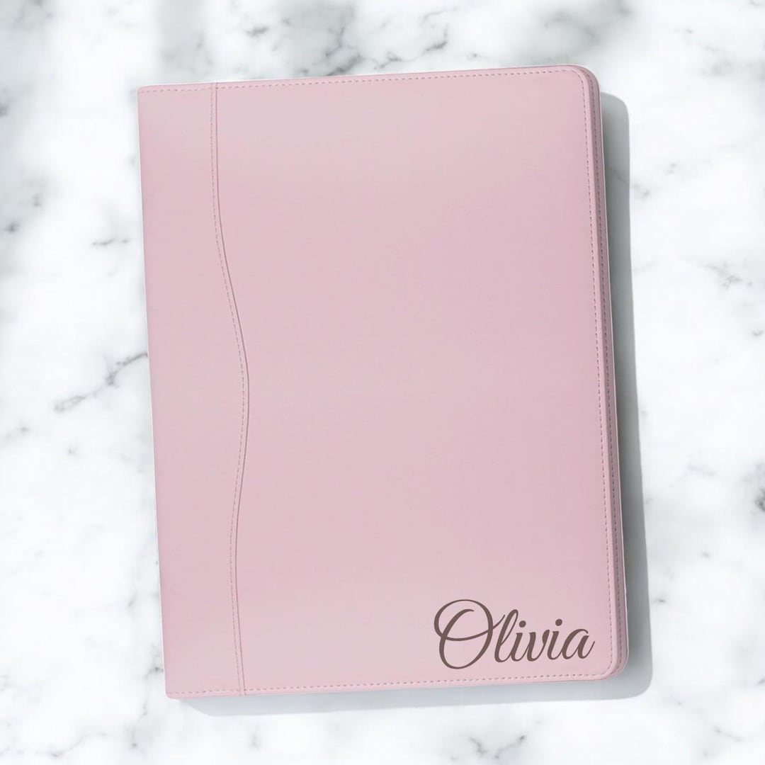 Personalized Pink LEATHER PORTFOLIO for Women Padfolio Notebook ...