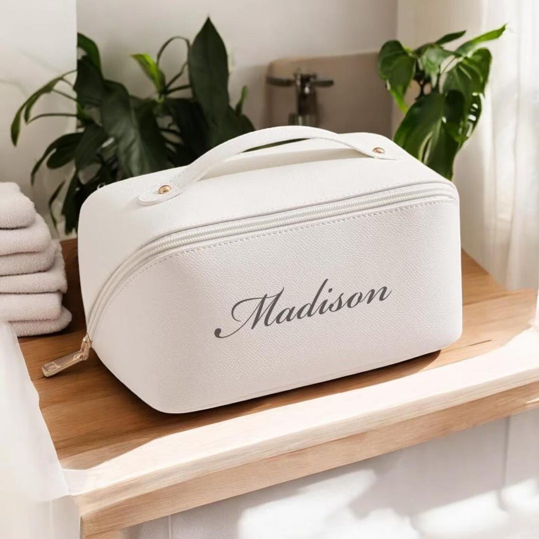 Personalized LEATHER MAKEUP BAG Cosmetic Toiletry Travel Organizer ...