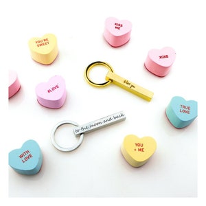 Personalized Horizontal Bar Keychain Rose Pink Key Chain 14K Sterling ...