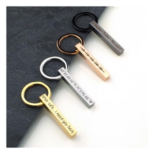 Personalized Horizontal Bar Keychain Rose Pink Key Chain 14K Sterling ...