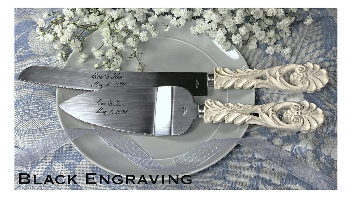 Personalized Wedding CAKE CUTTING SET Floral White Serving Cutter Knife ...