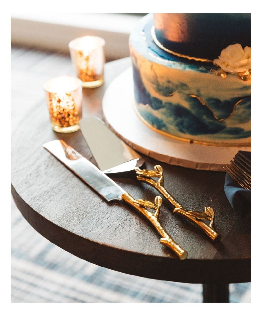 Personalized Wedding CAKE CUTTING SET Gold Leaf Floral Server Cutter ...