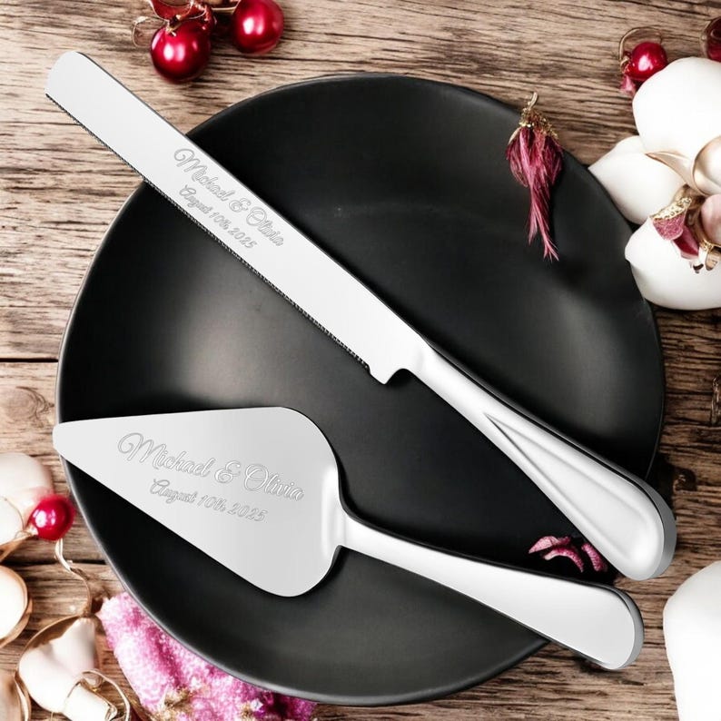 Personalized Wedding CAKE CUTTING SET Gold Silver Cutter Server Knife ...
