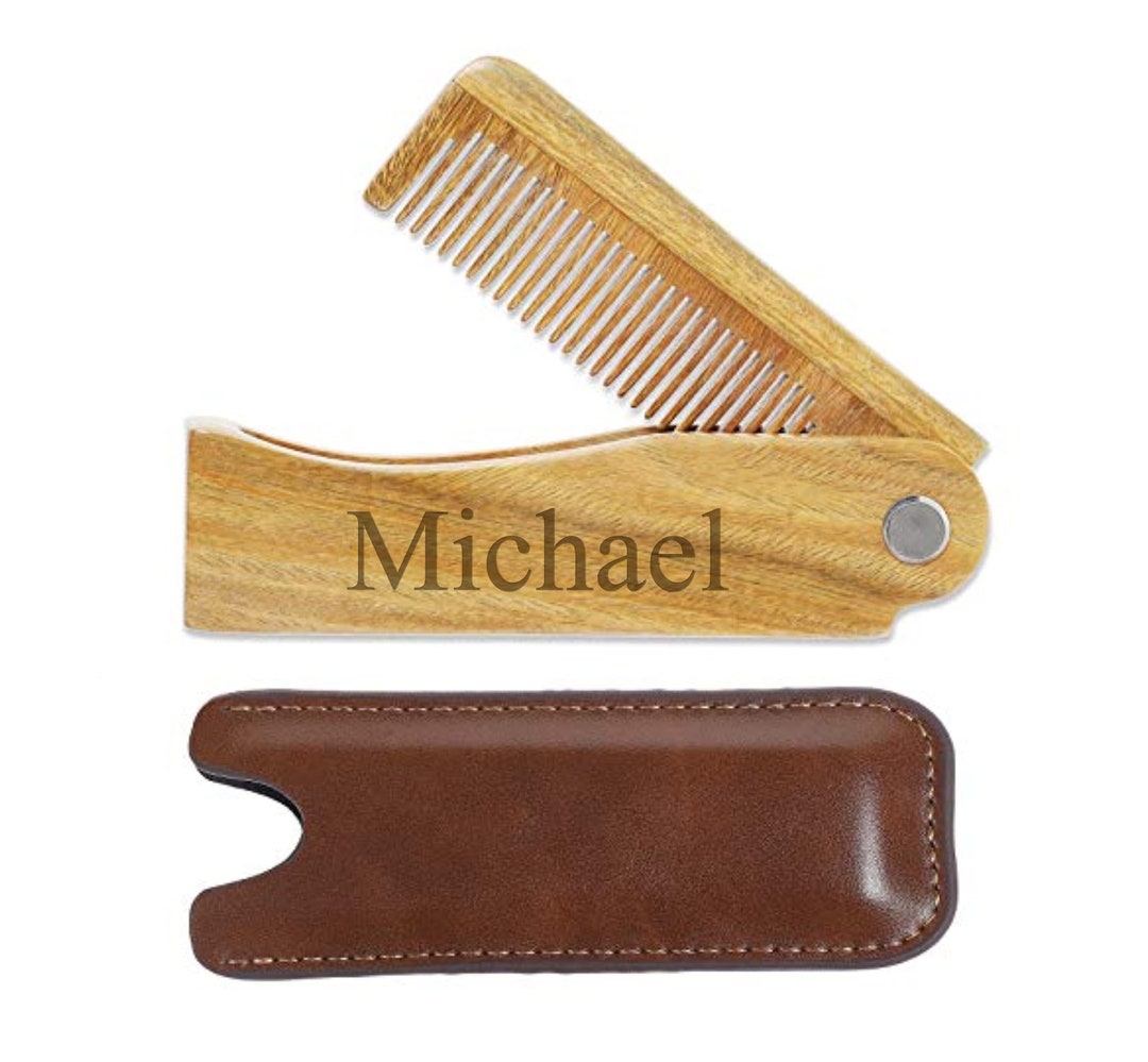 Personalized WOOD COMB & SHEATH Hair Beard Mustache Groomsmen Birthday ...