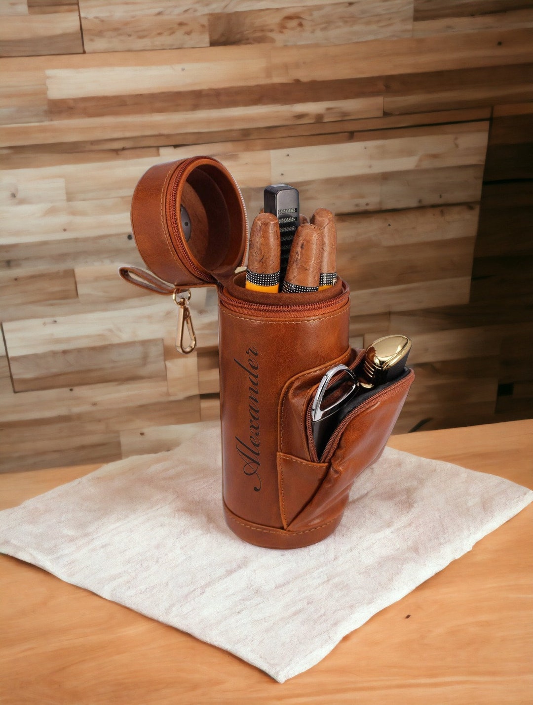 Personalized CIGAR HUMIDOR CASE Leather Holder Cigars Accessories ...