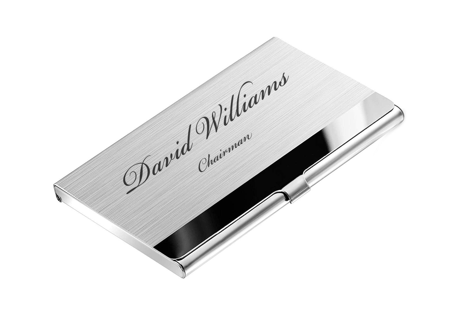 Personalized Business Card Holder Case Silver Chrome Office | Etsy