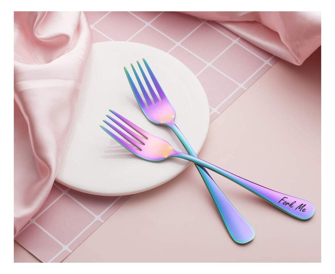 Personalized FORK Rainbow Spectrum Oil Slick Dinnerware Utensil Wedding ...