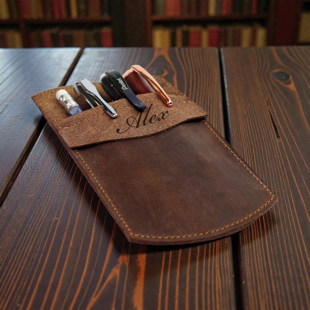 Personalized LEATHER POCKET PROTECTOR Pen Holder Accessories Birthday ...