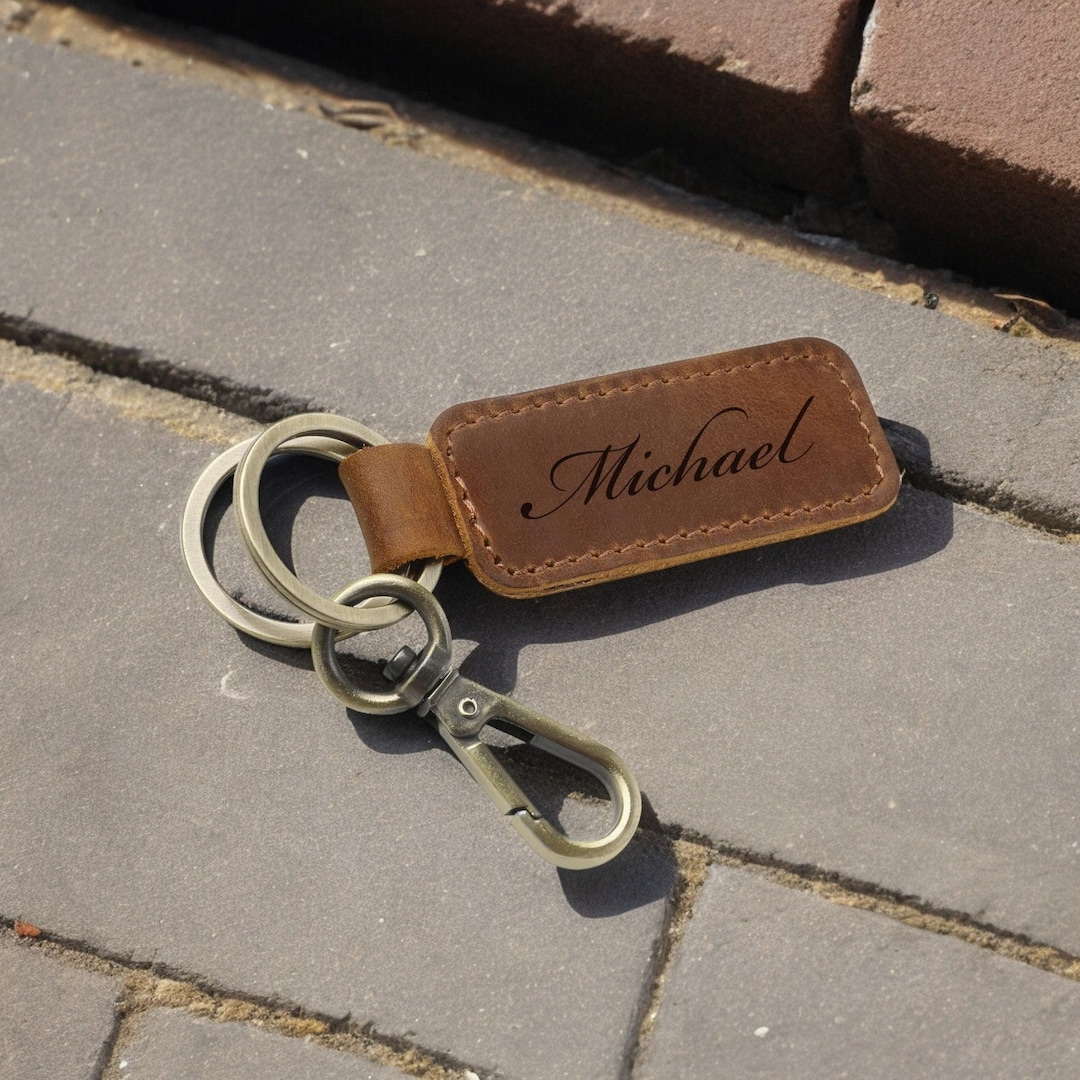 Personalized LEATHER KEYCHAIN Key Chain Custom Engraved Car Accessories ...