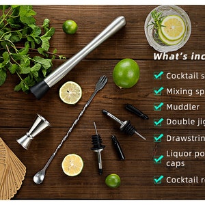 Personalized COCKTAIL SHAKER SET Mixer Drinkware Bar Bartender Barware ...