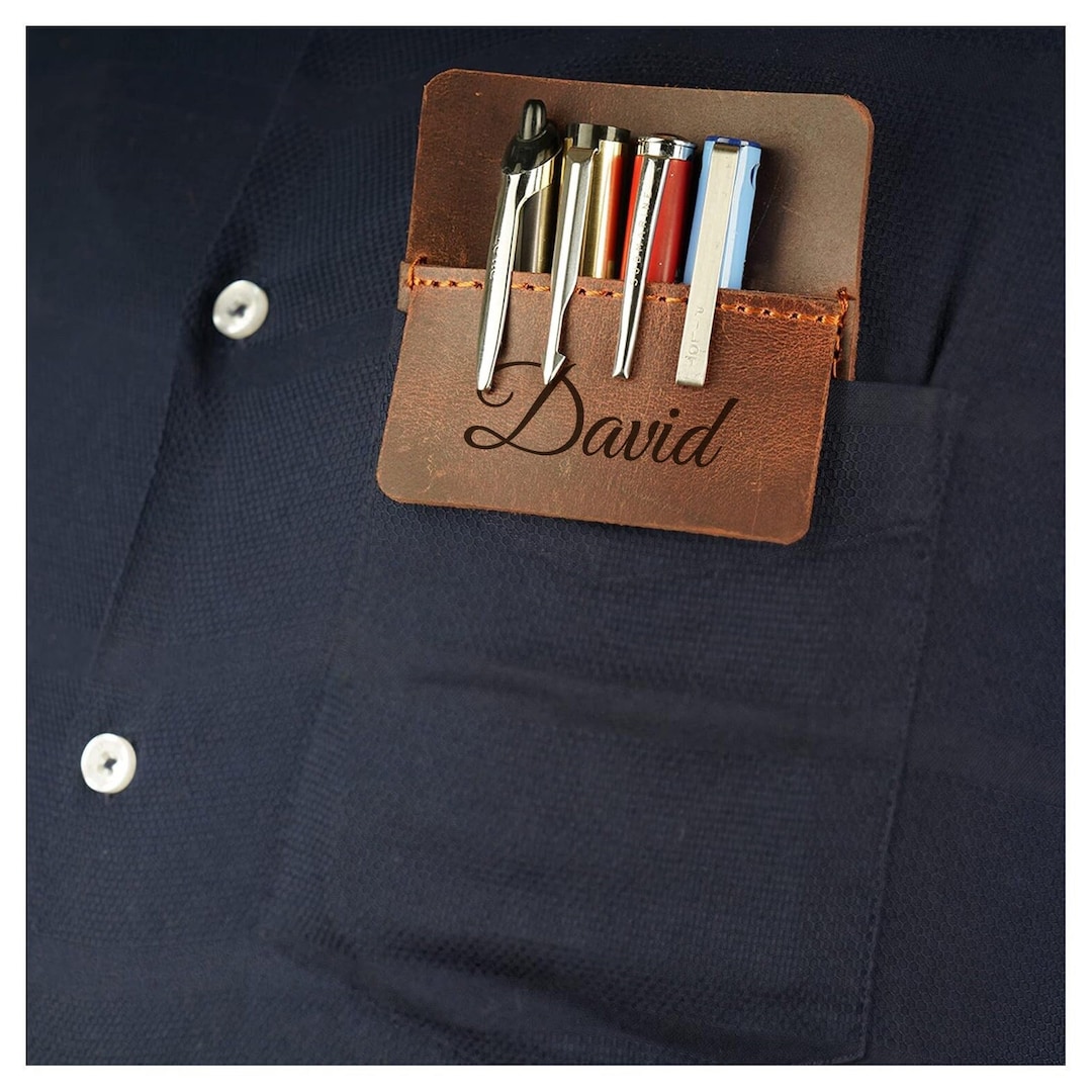 Personalized LEATHER POCKET PROTECTOR Holder Pen Custom Engraved ...