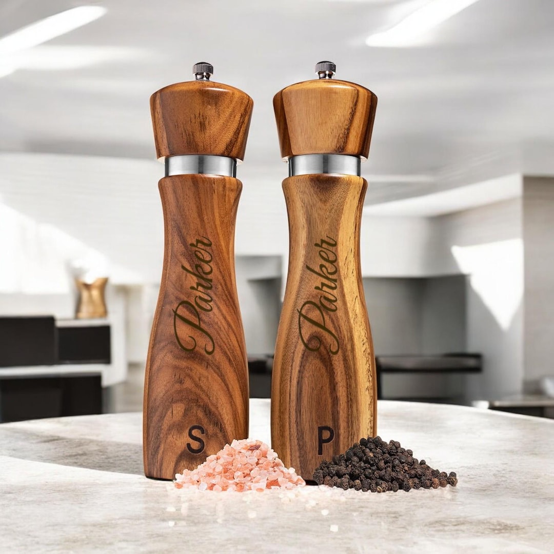 Personalized SALT & PEPPER SHAKER Set Grinder Kitchen Chef Housewarming ...