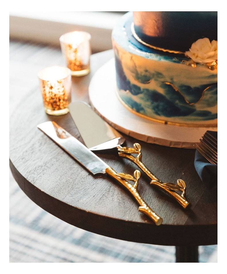 Personalized Wedding CAKE CUTTING SET Gold Leaf Cutter Knife - Etsy