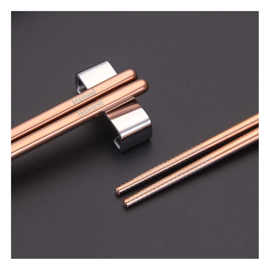 Personalized CHOPSTICKS Set Custom Engraved Rose Gold Pink Chop Sticks ...