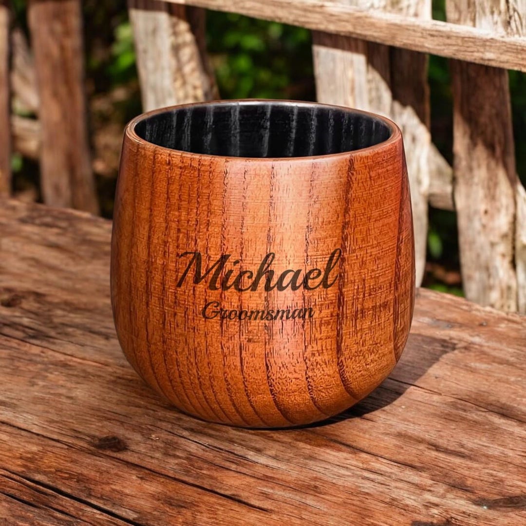 Personalized Wood Bourbon Whiskey Glass Cup Mug Groomsmen Gift for Him ...