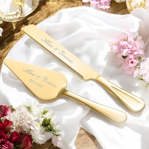 Personalized Wedding CAKE CUTTING SET Gold Silver Cutter Server Knife ...