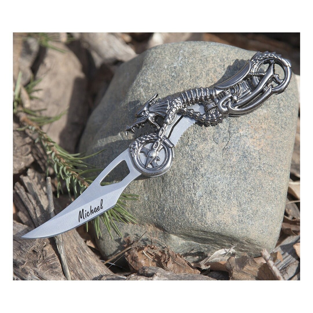 Personalized DRAGON MOTORCYCLE Pocket Knive Knives Knife Engraved ...