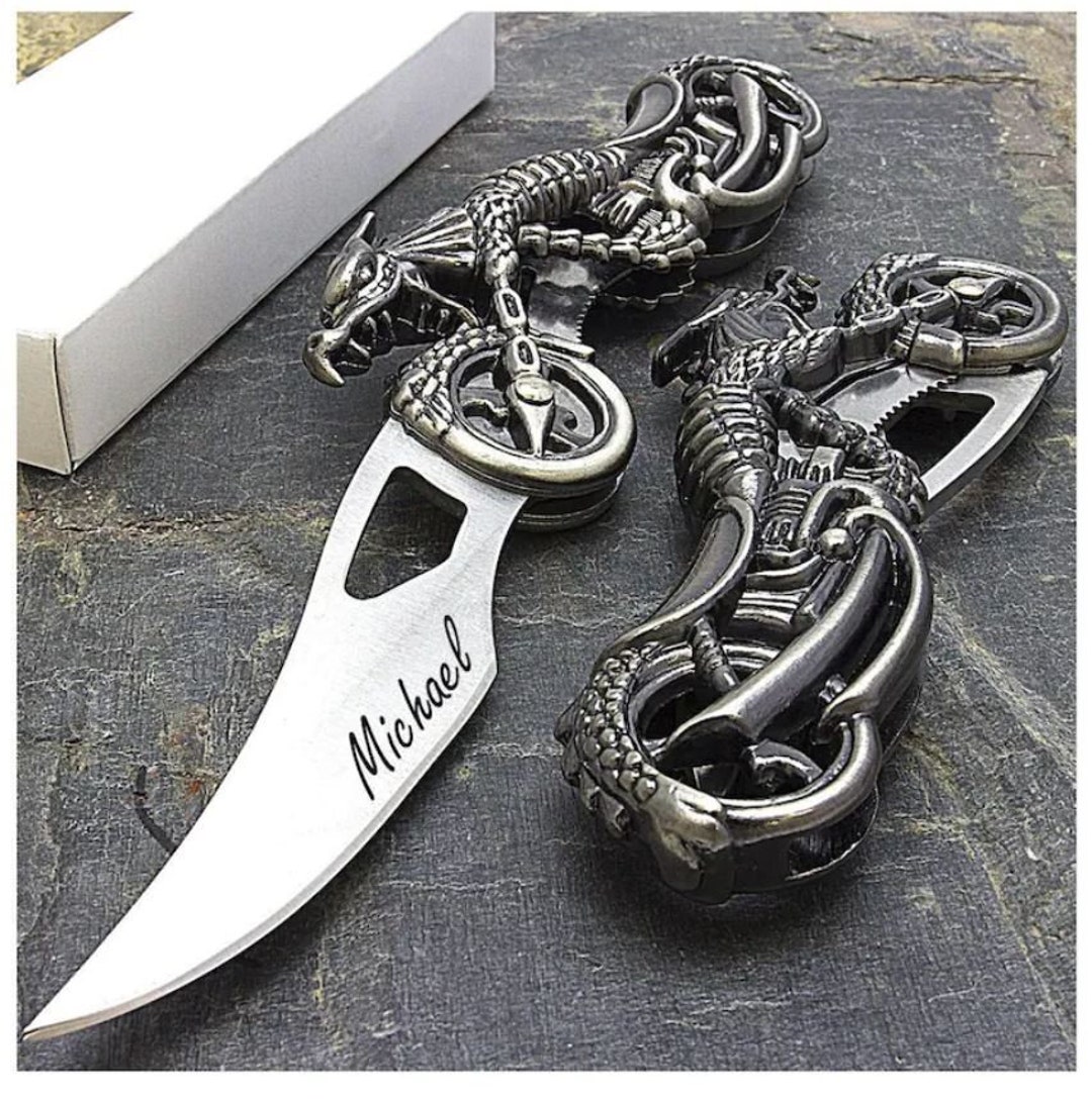 Personalized DRAGON MOTORCYCLE Pocket Knive Knives Knife Engraved ...