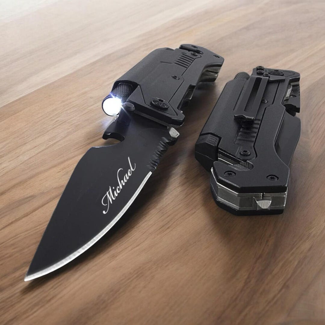 Personalized MULTITOOL POCKET KNIFE for Men With Clip Flashlight Knive ...