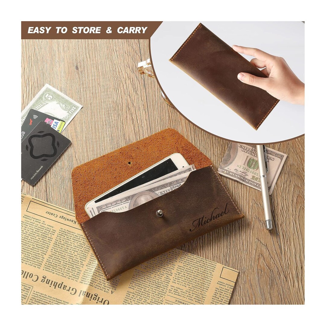 Personalized LEATHER ENVELOPE WALLET Folder Cash Groomsmen Gift for Him ...