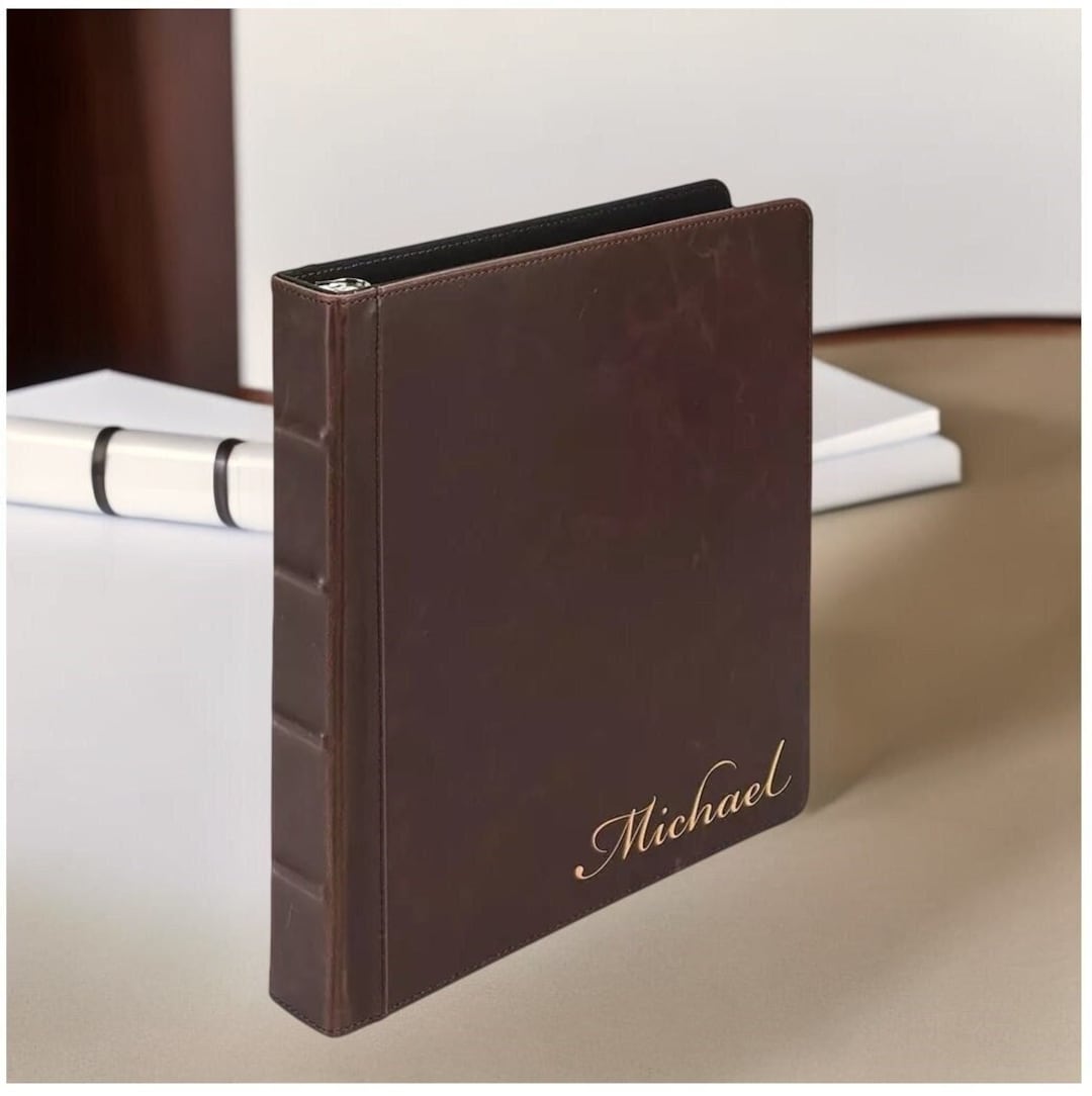 Personalized LEATHER 3 RING BINDER Organizer Business Corporate Teacher ...