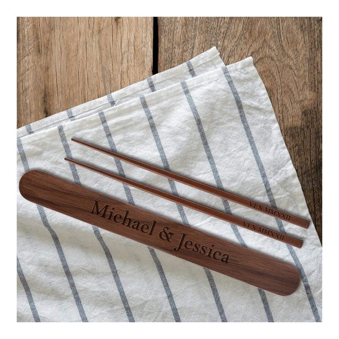 Personalized WOOD CHOPSTICKS & CASE Chop Sticks Wedding Bridesmaid Gift ...