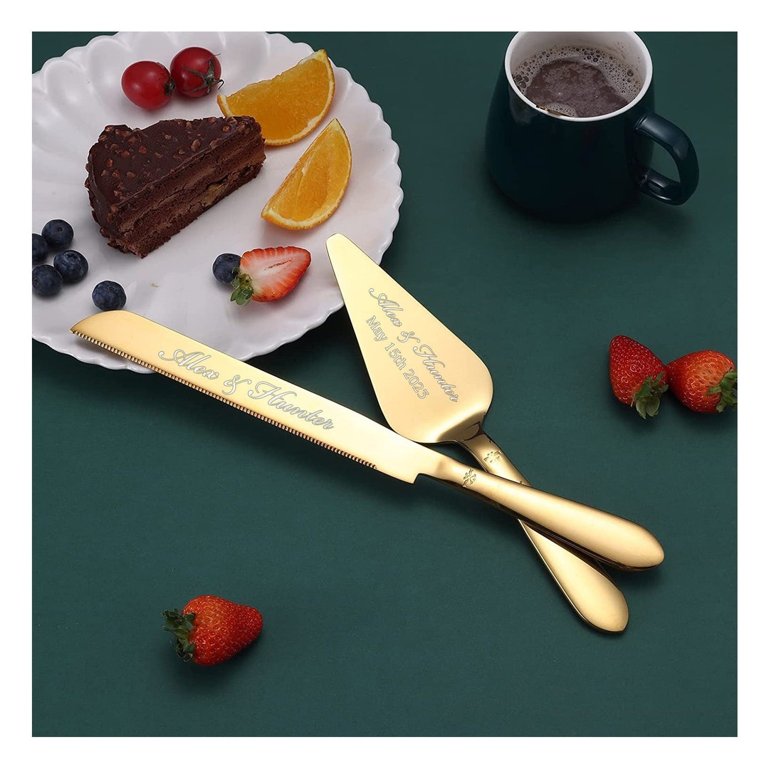 Personalized Wedding CAKE CUTTING SET Gold Silver Black Cutter Knife ...