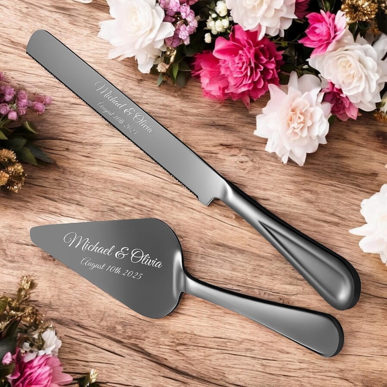 Personalized Wedding CAKE CUTTING SET Gold Silver Cutter Server Knife ...