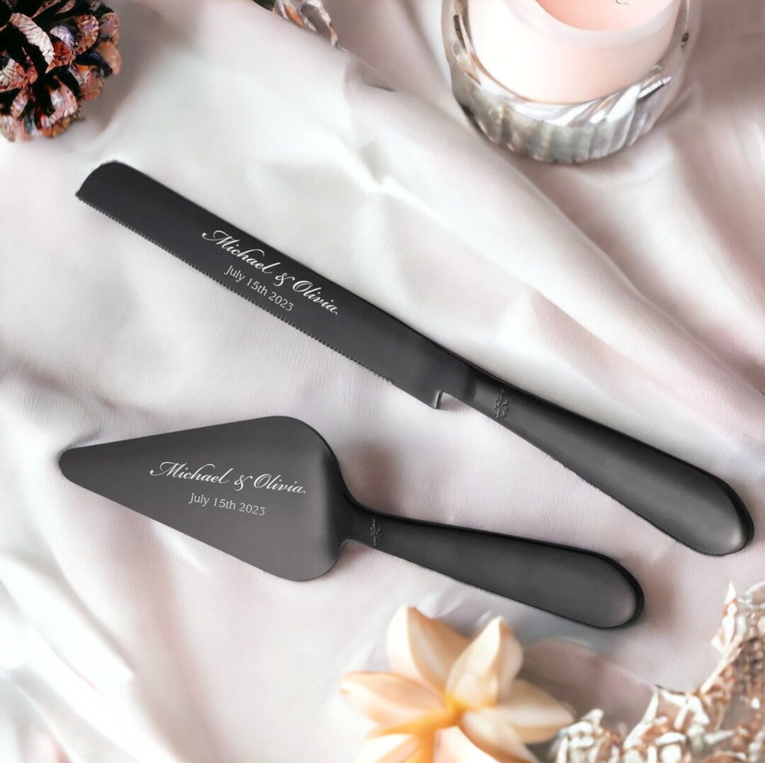 Personalized Wedding CAKE CUTTING SET Gold Silver Black Cutter Knife ...