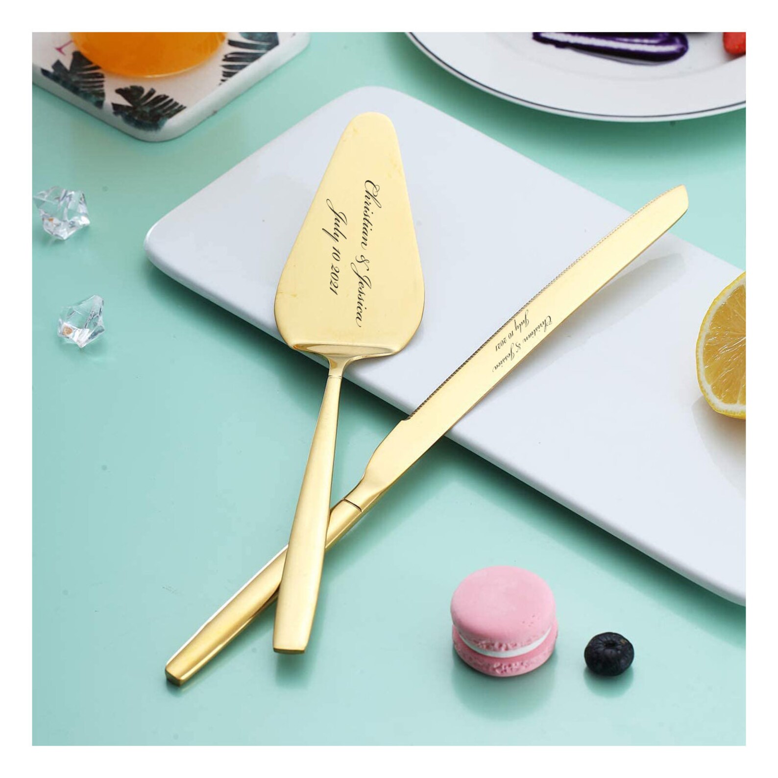 Personalized Wedding CAKE CUTTING SET Gold Serving Cutter - Etsy