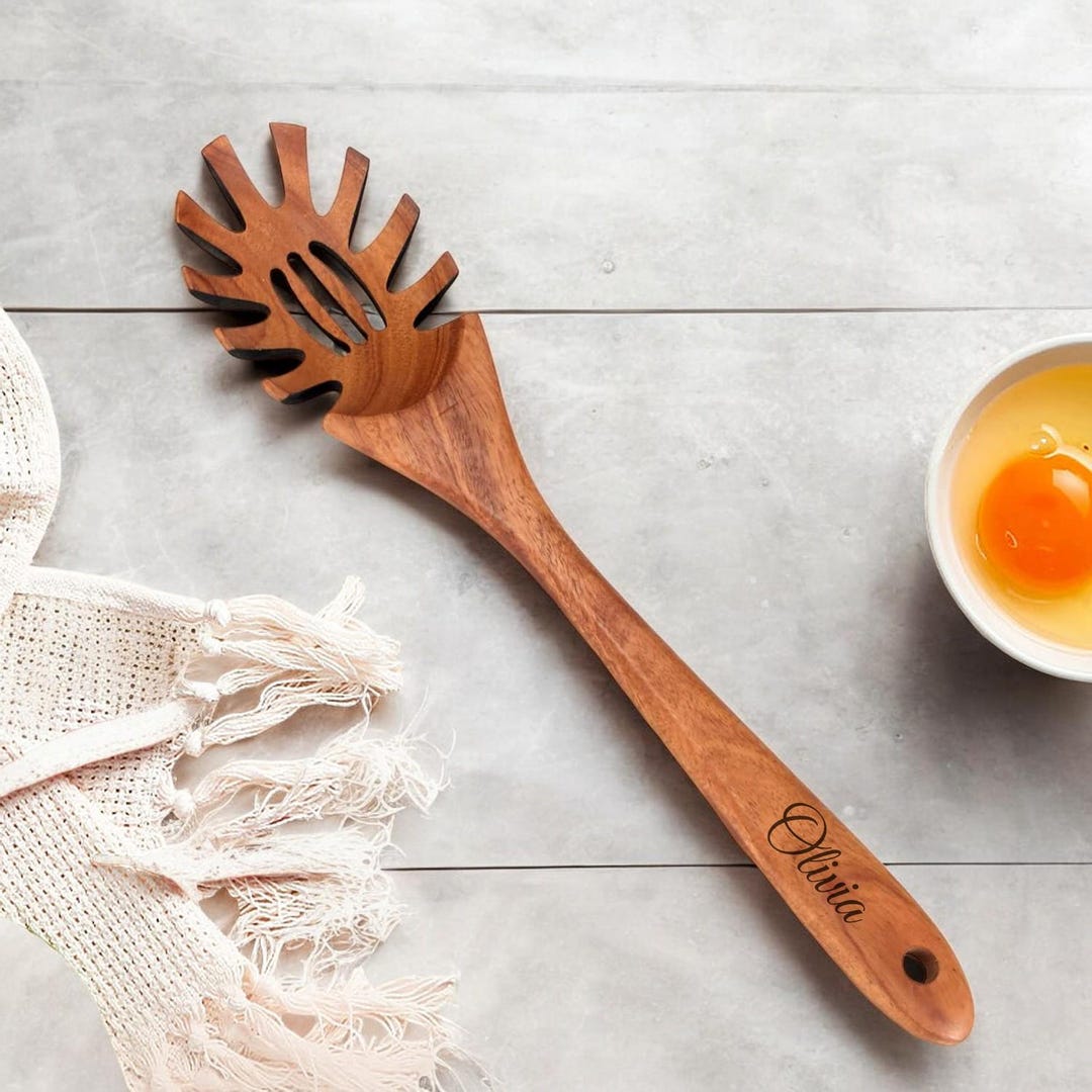 Personalized Pasta Spoon Spaghetti Fork Wood Custom Engraved Kitchen ...