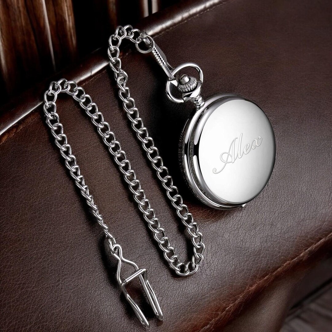 Personalized POCKET WATCH & CHAIN Groomsmen Birthday Gift for Him Dad ...