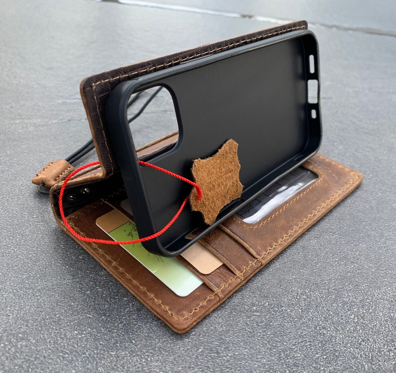 Handmade Full Grain Leather iPhone 12 Mini Wallet Case - Vintage ...