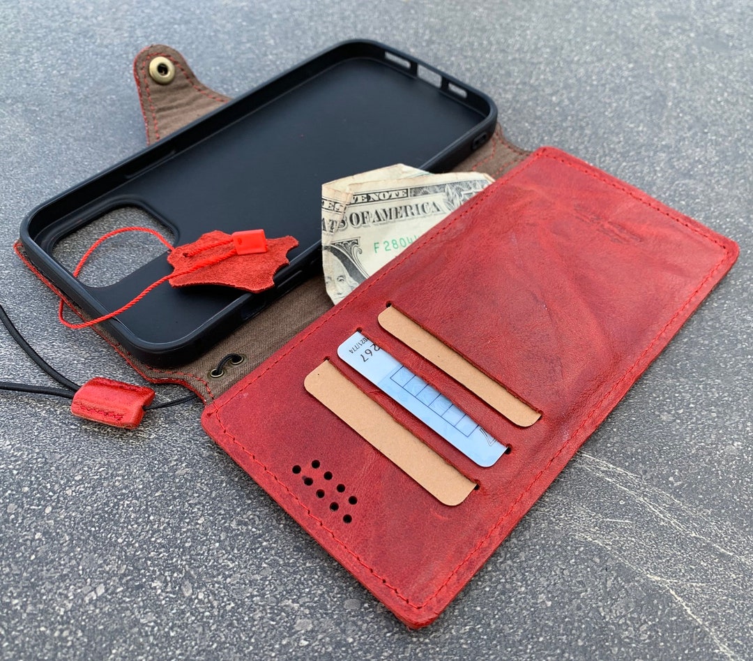 Handmade Red Leather iPhone Wallet Case: Slim Vintage Stylechristmas ...