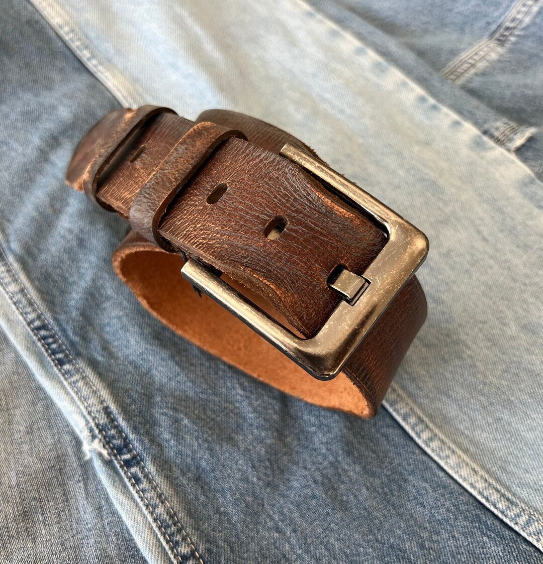 Genuine Vintage Wash Leather Belt Man Woman Waist Handmade Classic ...