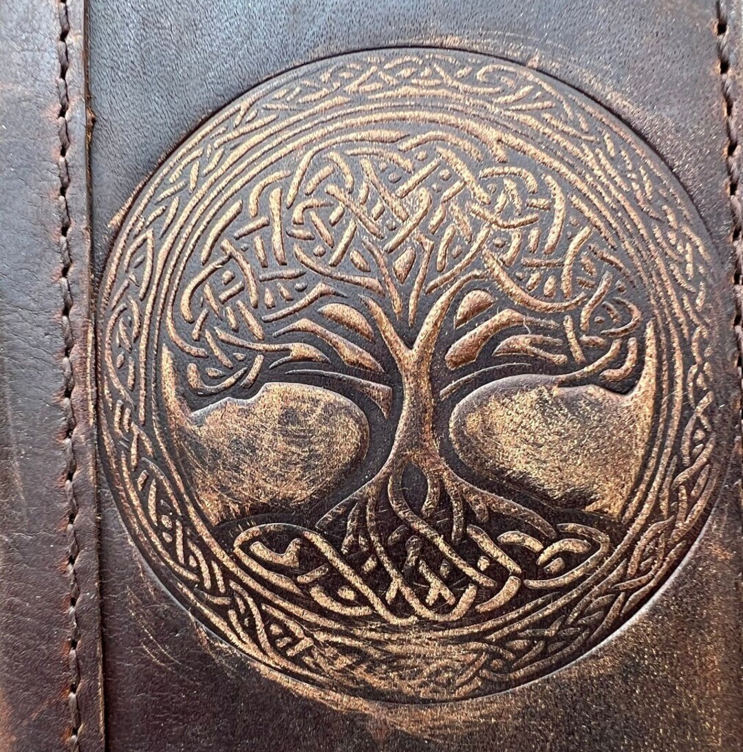 Genuine Leather iPhone Wallet Case: Stamped Tree of Life Book Cover - Etsy