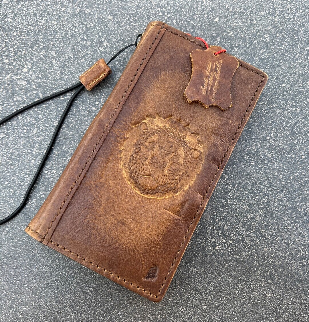 Handmade Lion Stamped Leather Wallet Case for for Galaxy ...