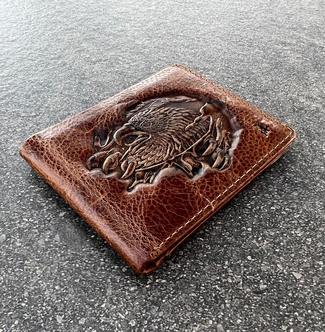 Handmade Tan Leather Wallet: Eagle Stamped Card Holderchristmas Gift - Etsy