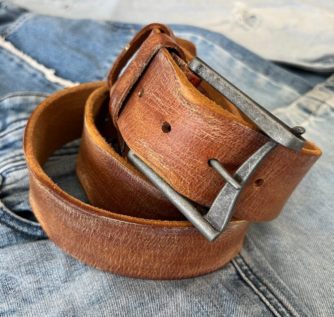 Genuine Vintage Wash Leather Belt Man Woman Waist Handmade Classic ...