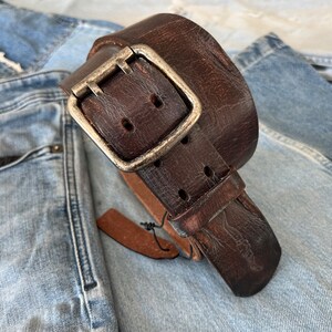 Genuine Vintage Wash Leather Belt Man Woman Waist Handmade Classic Dark ...