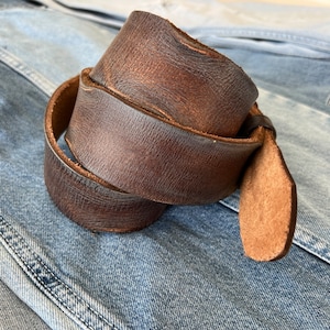 Genuine Vintage Wash Leather Belt Man Woman Waist Handmade Classic Dark ...